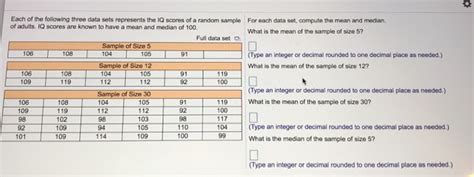 Solved Each Of The Following Three Data Sets Represents The