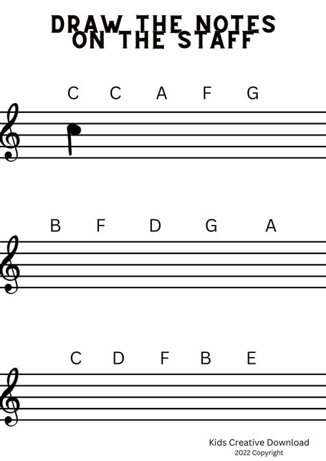 Music Staff Worksheet Draw The Notes Digital Download Etsy