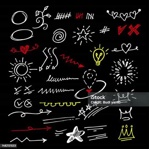 손으로 그린 낙서 벡터 디자인 요소 세트입니다 불꽃놀이 급습 소용돌이 화살 심장 사랑 왕관 개체 그룹에 대한 스톡 벡터 아트 및 기타 이미지 Istock