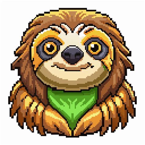 Pixel Art Sloth With Green Scarf Cute And Lovable Digital Illustration