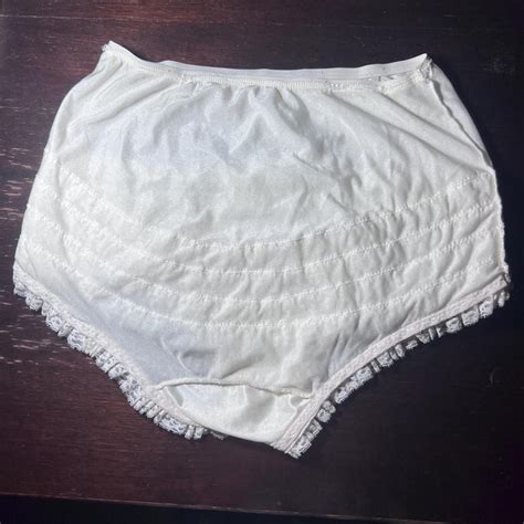 1970s Ruffled Panty High Waisted Nylon Underwear With With Ruffle Lace