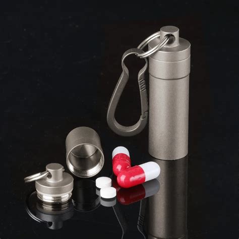 미니 알약 케이스 방수 휴대용 캡슐 홀더 펜던트 응급 처치 상자 티타늄 약 용기 Edc 키체인 알약 홀더