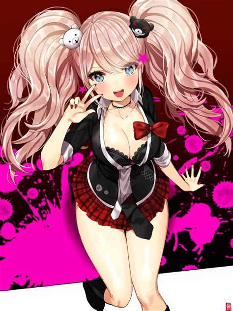 Gabe Seelunto Dangan Ronpa Enoshima Junko Bra Cleavage Open Shirt Seifuku 367491 Yande Re