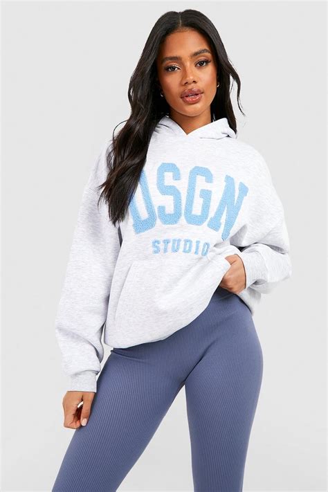 Dsgn Studio Towelling Applique Oversized Hoodie Boohoo