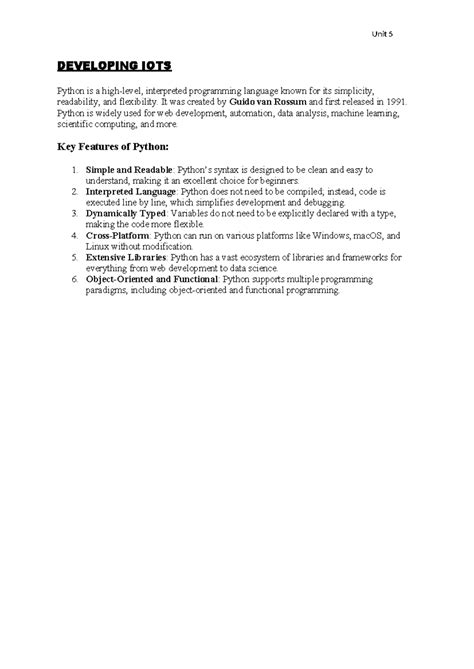 Developing Iots Iot Notes Unit 5 Developing Iots Python Is A High Level Interpreted