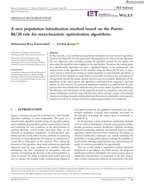 A New Population Initialisation Method Based On The Pareto 8020 Rule For Meta‐heuristic
