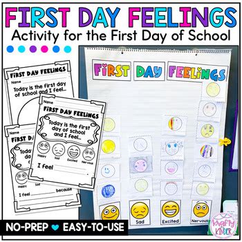 First Day Of School Activities First Day Jitters And Feelings Tpt