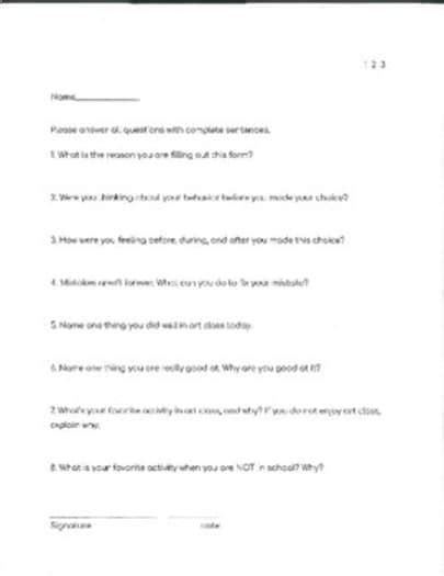Art Class Reflection Sheets Youngerolder By Oneoneart Tpt