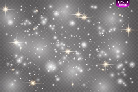 화이트 스파크와 황금 별 반짝이 특별 한 빛 효과 벡터는 투명 한 배경에 반짝입니다 크리스마스 추상 패턴입니다 반짝이는 마법의 먼지 입자 공휴일에 대한 스톡 벡터 아트 및