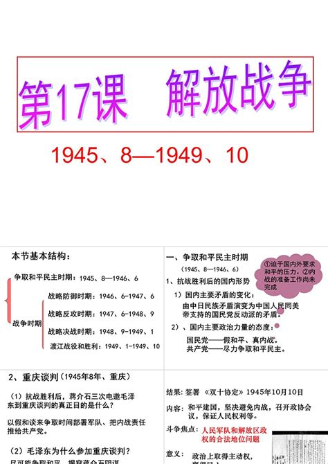 高中历史解放战争ppt模板 卡卡办公