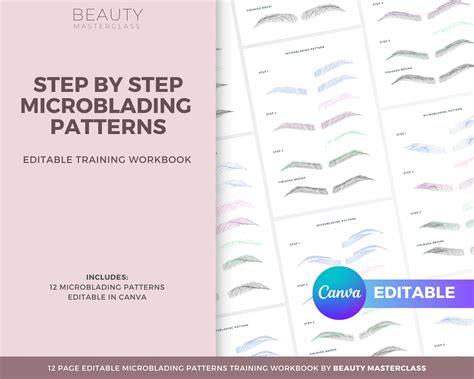 12 Microblading Patterns Step By Step Microblading Stroke Pattern Templates Editable Workbook