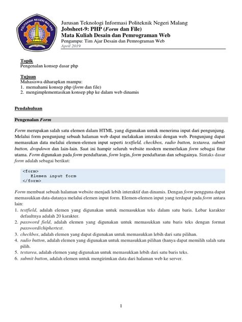 php form dan file jobsheet pdf pdf