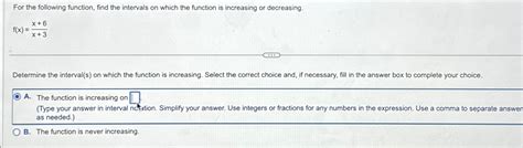 solved for the following function find the intervals on