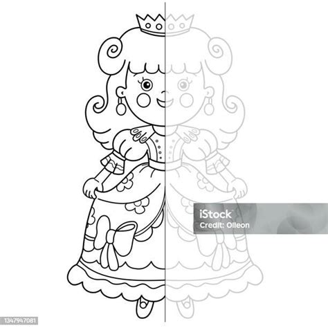 วาดแบบสมมาตร โครงร่างหน้าระบายสีของการ์ตูนเจ้าหญิงที่น่ารัก ราชินีหนุ่มแสนสวย ซินเดอเรล