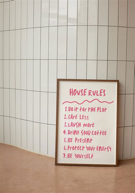 Pink House Rules Print Funny House Rules Print Do It For The Plot Dorm Room Decor Preppy