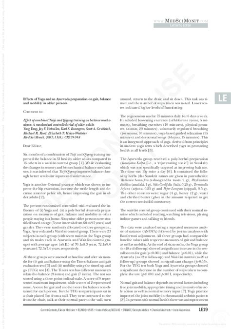 Pdf Effects Of Yoga And An Ayurveda Preparation On Gait Balance And Mobility In Older Persons