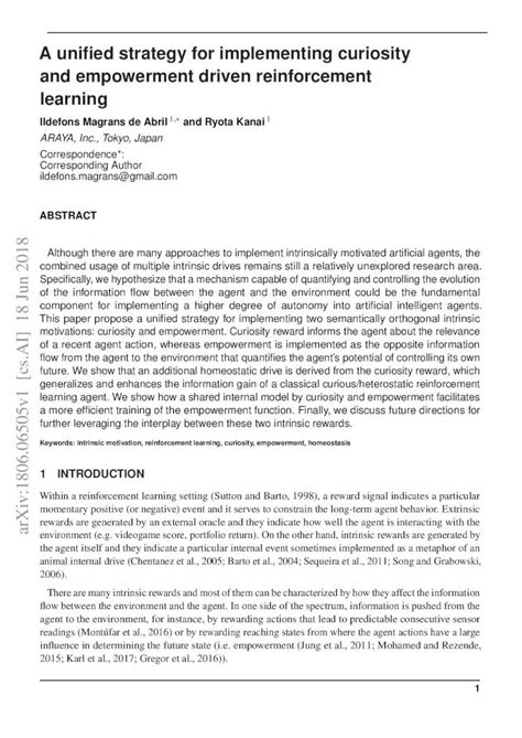 Pdf A Uniﬁed Strategy For Implementing Curiosity And Empowerment