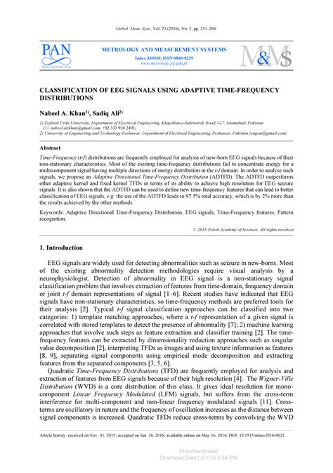 Pdf Classification Of Eeg Signals Using Adaptive Time Frequency Distributions