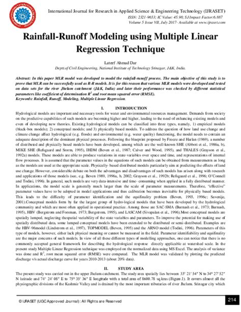 Pdf Rainfall Runoff Modeling Using Multiple Linear Regression Technique