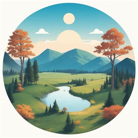 Premium Photo Illustration Of Landscape In A Circle