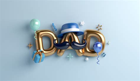 해피 아버지의 날 장식 배경은 아빠 텍스트 풍선 모자 콧수염 선물 상자 복사 공간 텍스트 3d 렌더링 그림 11월에 대한 스톡 사진 및 기타 이미지 Istock