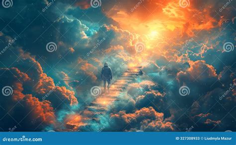 A Man Is Walking On A Path In The Sky Stock Image Image Of Spiritual Business 327308933