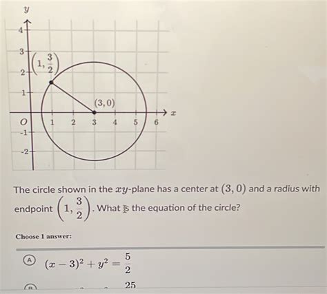 Y The Circle Shown In The Xy Plane Has A Center At 30 And A Radius With Endpoint 1 3 Math