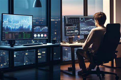 Premium AI Image Person Using A Dual Monitor Setup In A Contemporar