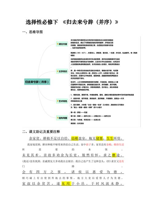 归去来兮辞并序原文呈现 思维导图 挖空训练 句式 情景默写 素材运用 新高考新教材课内必备文言文全面复习与素材运用统编版 21世纪教育网