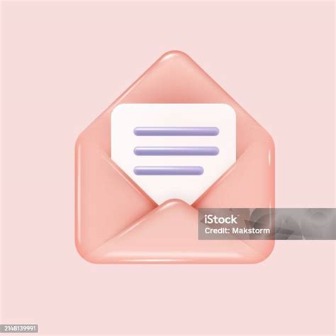 내부에 텍스트가 보이는 편지를 엽니다 핑크 봉투 3d 만화 아이콘입니다 알림을 보내고 읽고 받는 모습을 묘사합니다 3차원 형태에 대한 스톡 벡터 아트 및 기타 이미지