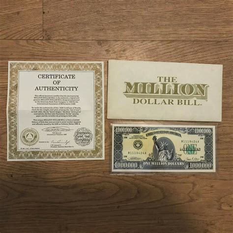 The Traditional One Million Dollar Bill With Certificate Of Authenticity 4601544768