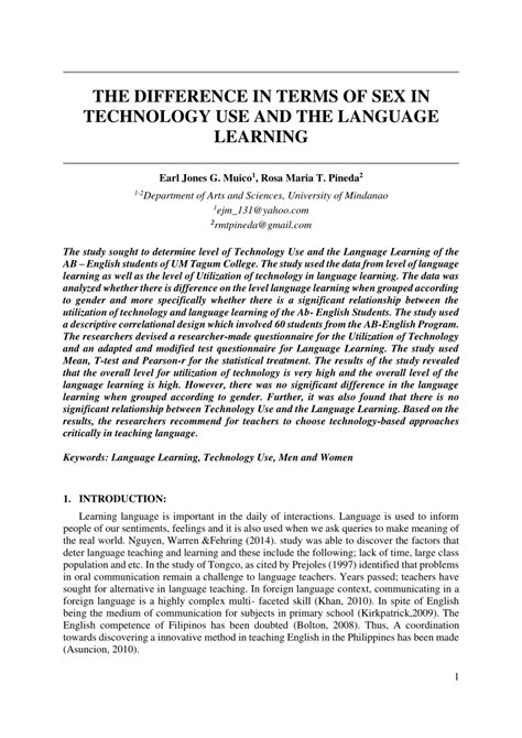 Pdf The Difference In Terms Of Sex In Technology Use And Language