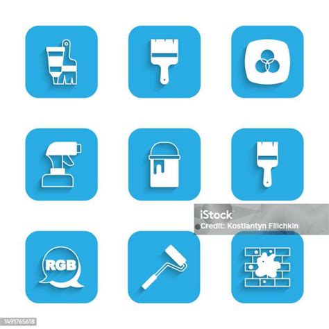 페인트 통 롤러 브러시 집 페인팅 Rgb 스프레이 건 Cmyk 색상 혼합 및 페인트 아이콘이 있는 튜브를 설정합니다 벡터 Cmyk에 대한 스톡 벡터 아트 및 기타 이미지