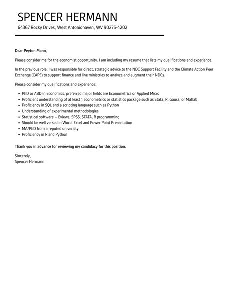 Economist Cover Letter Velvet Jobs