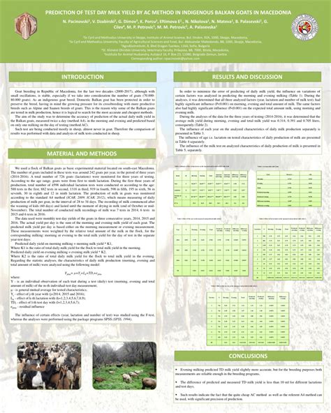 Pdf Prediction Of Test Day Milk Yield By Ac Method In Indigenous Balkan Goats In Macedonia