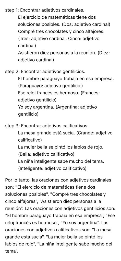 Solved Armar 3 Oraciones Con Adjetivos Cardinales Un Adjetivo