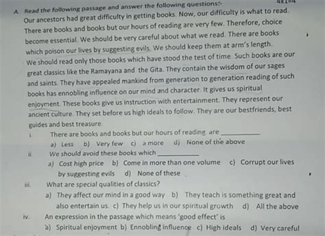 A Read The Following Passage And Answer The Following Questions Our A