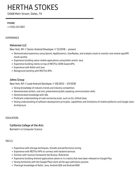 Android Developer Resume Samples Velvet Jobs
