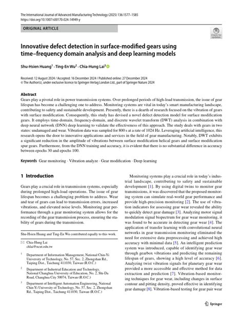 Innovative Defect Detection In Surface Modified Gears Using Time Frequency Domain Analysis And