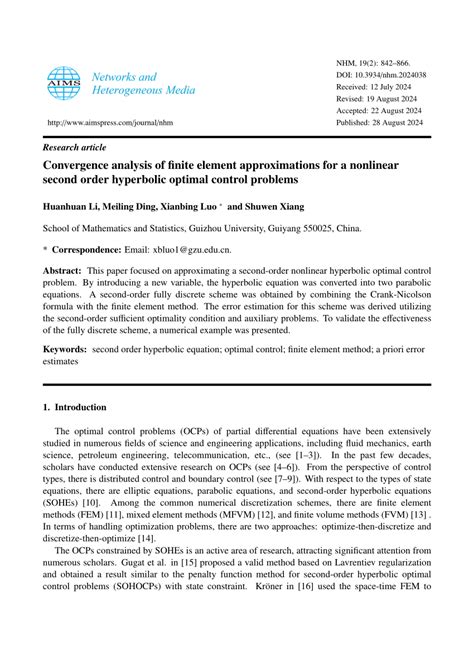 Pdf Convergence Analysis Of Finite Element Approximations For A