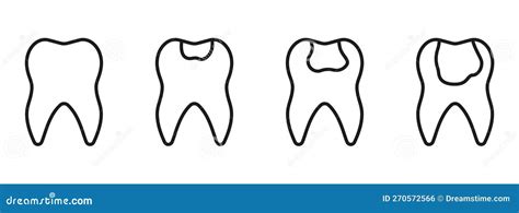 Dental Caries Process Line Icon Set Dental Filling Sign Orthodontic