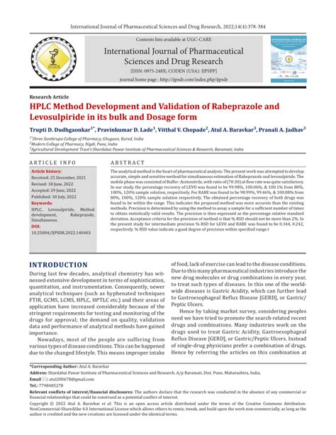 Pdf Uv Spectroscopic Method Development And Validation Of Rabeprazole And Levosulpiride In Its
