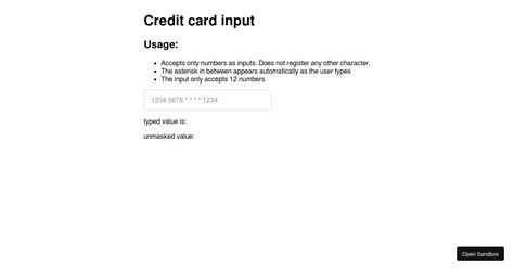 Credit Card Input Codesandbox