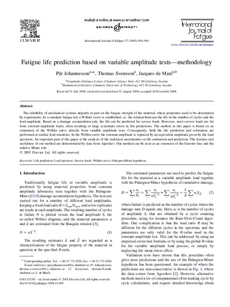 Pdf Fatigue Life Prediction Based On Variable Amplitude Tests—methodology