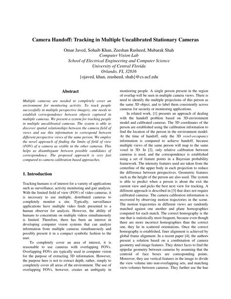 Pdf Camera Handoff Tracking In Multiple Uncalibrated Stationary Cameras