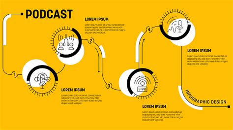 팟캐스트 인포그래픽 템플릿 마이크 배경 벡터 오디오 및 비디오 컨셉 아이콘 디자인 팟캐스팅에 대한 스톡 벡터 아트 및 기타
