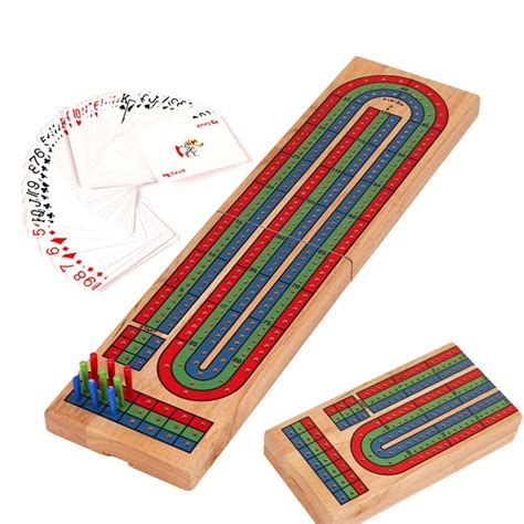 Wood Cribbage Board Game Classic 3 Track Cribbage Board With 9 Cribbage Pegs Portable Card Board