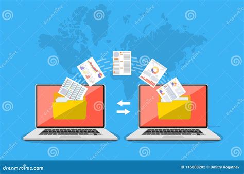File Transfer Copy Files Data Exchang Stock Vector Illustration Of Laptop Media