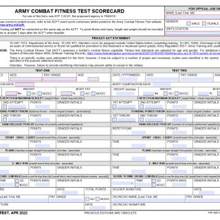 Da Form 705 Army Physical Fitness Test Scorecard Document Template