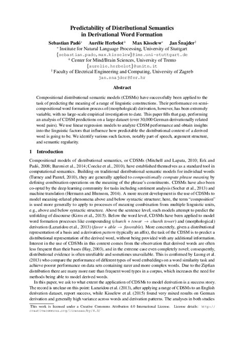 Pdf Predictability Of Distributional Semantics In Derivational Word Formation Aurelie